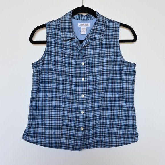 Cherokee | Tops | Vintage Cherokee Blue Plaid Vest | Poshmark